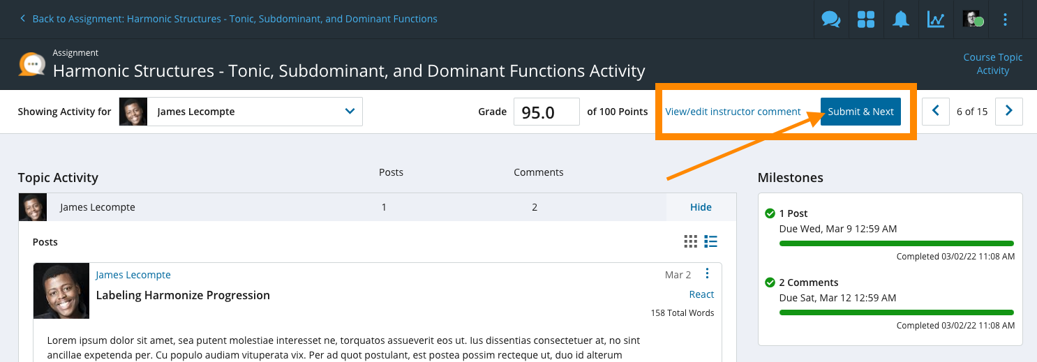 Submitting Comments to the Gradebook – Harmonize